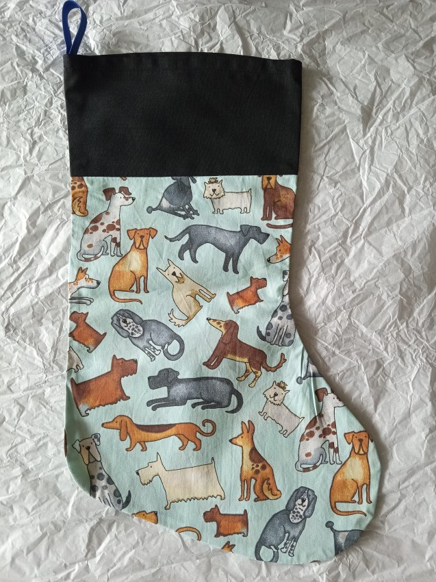 Dog Christmas Stocking Nana Jill's Blue with Multi-Colour Dogs White ...