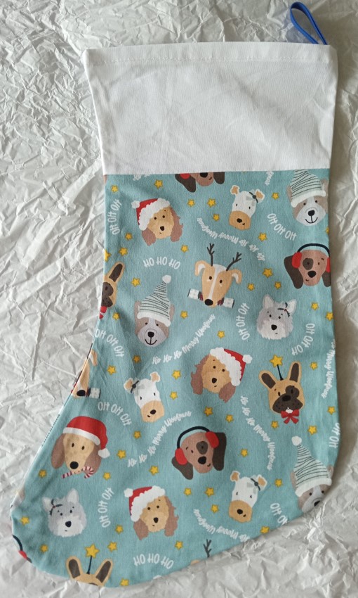 Dog Christmas Stocking Nana Jill's Blue with Multi-Colour Dogs White ...